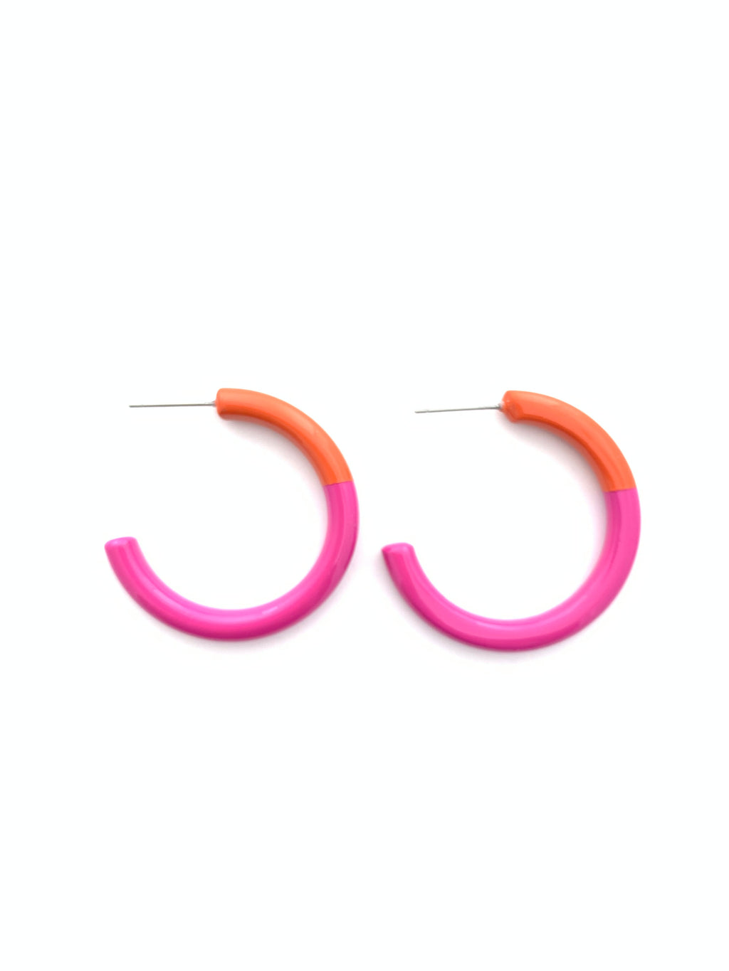 Color Block Hoop Earrings Med in Orange and Hot Pink – Accessory Jane ...